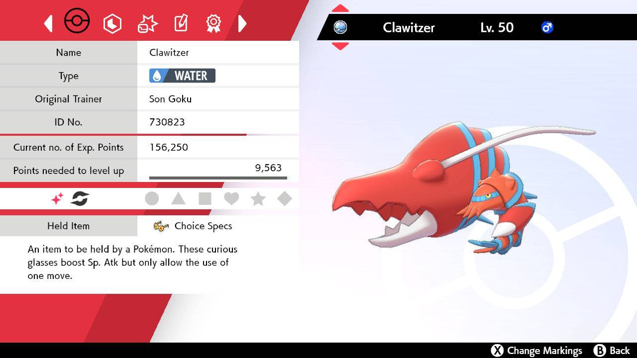 Pokemon Sword and Shield Ultra Shiny Clawitzer 6IV-EV Trained ...
