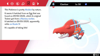 Pokemon Sword and Shield Ultra Shiny Clawitzer 6IV-EV Trained ...