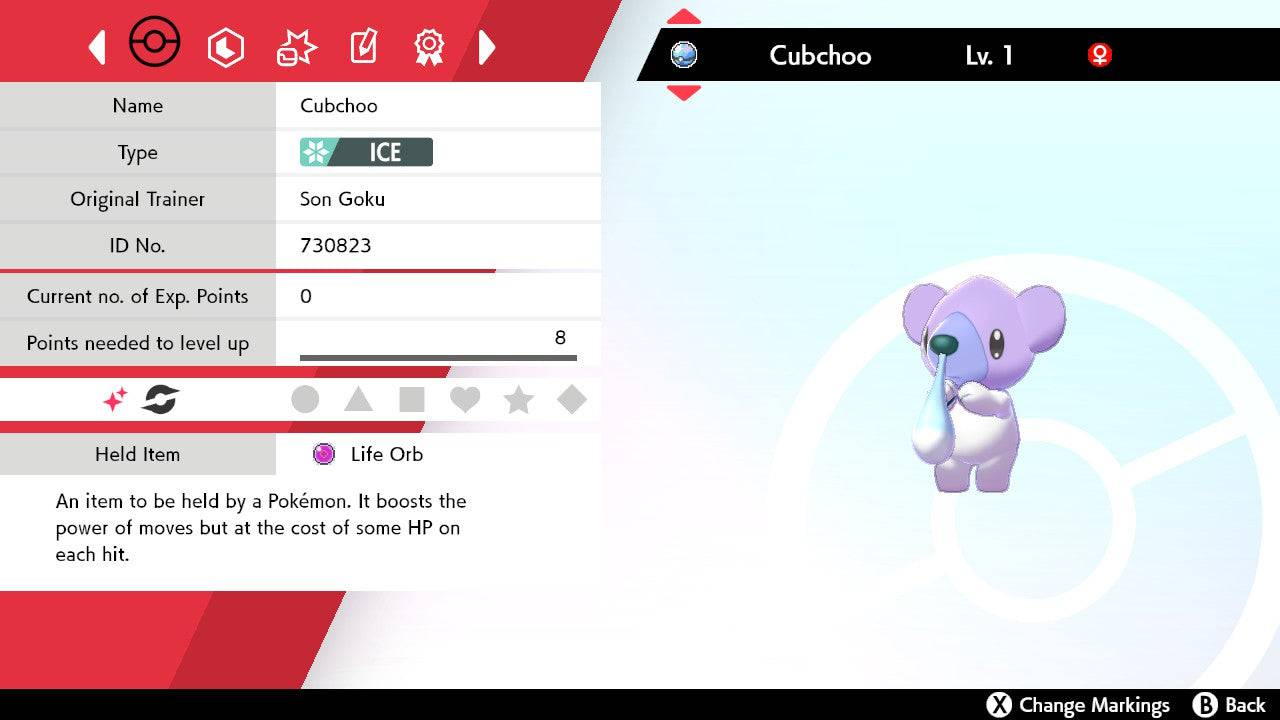 Pokemon Sword and Shield Shiny Cubchoo 6IV-EV Trained | Pokemon4Ever