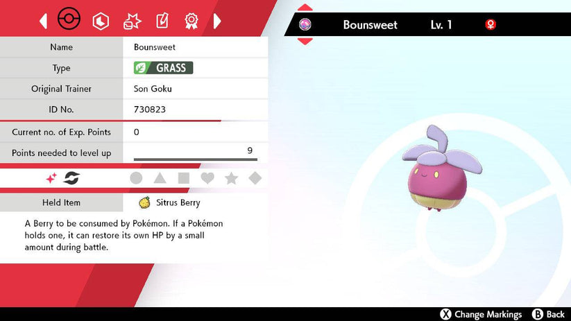 Pokemon Sword and Shield Shiny Level 1 Bounsweet 6IV-EV Trained ...